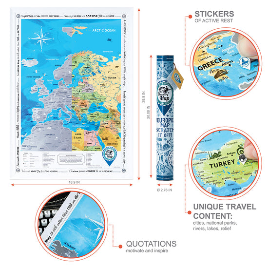Europe Scratch Map Poster (68 x 48 cm) – DMap factory – DMap Factory