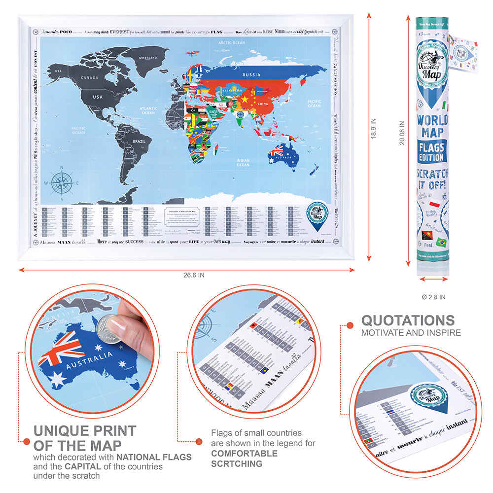 Scratch-off World Map with Flags (68 x 48 cm) – DMap factory – DMap Factory